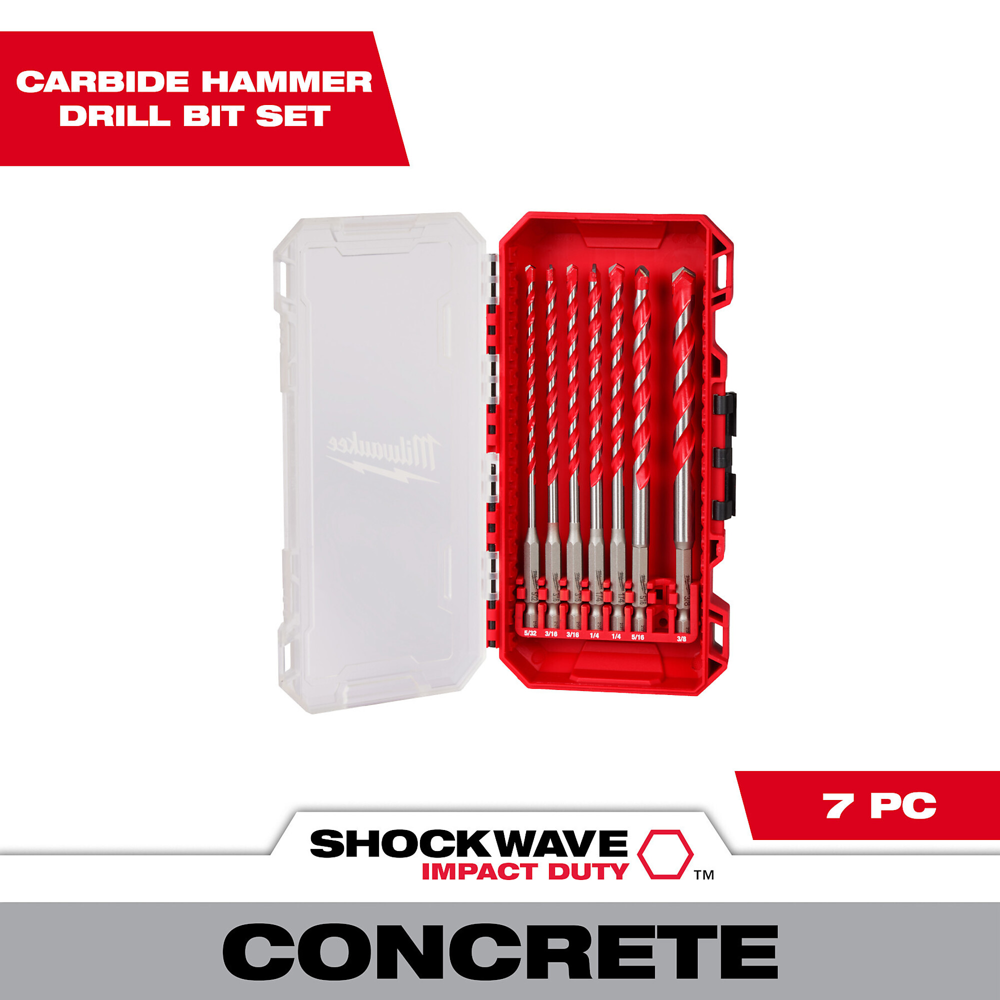 Milwaukee Shockwave Carbide Hammer Drill Bit Kit 7pc Included Qty